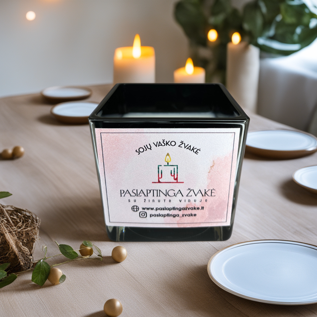 JUODA Paslaptinga Žvakė su jūsų norima QR DAINA - 300ml MEDINĖ DAGTIS ...